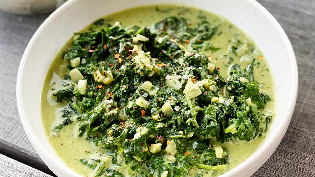 STUVAD SPENAT MED NÄRINGSJÄST – Renée Voltaire